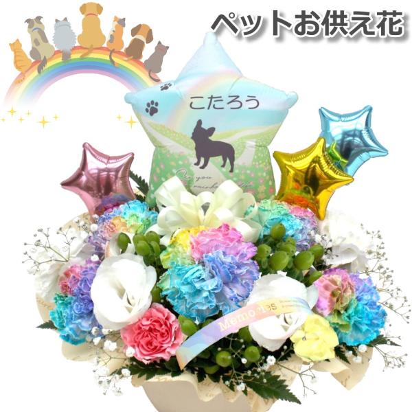 ■商品形態：生花アレンジメント■使用花材：メイン：レインボーカーネーション、カーネーション■商品サイズ：高さ 約30cm ｘ 幅 約28cm ｘ 奥行 約20cm■花材について：出来るだけ画像と同じものをお届けいたしますが入荷状況により多少...