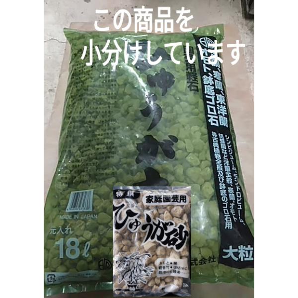 宮崎県南部で産出する水に沈む軽石です。水を含みやすくするため８０％の乾燥にしていますので、鉢の底石に最適です。写真の日向土１８L（ひゅうが土販売株式会社製）を小分けしています　それぞれの石の大きさは、写真を参考にしてください。＊＊送料は次の...