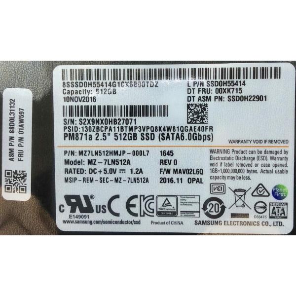 SSD 新品 Lenovo 純正 2.5inch 7mm 512GB 01AW597 MZ-7LN512A 国内発送バルク新品 Lenovo純正品 SAMSUMG製容量 : 512GBFRU P/N : 01AW597Model：MZ-7L...