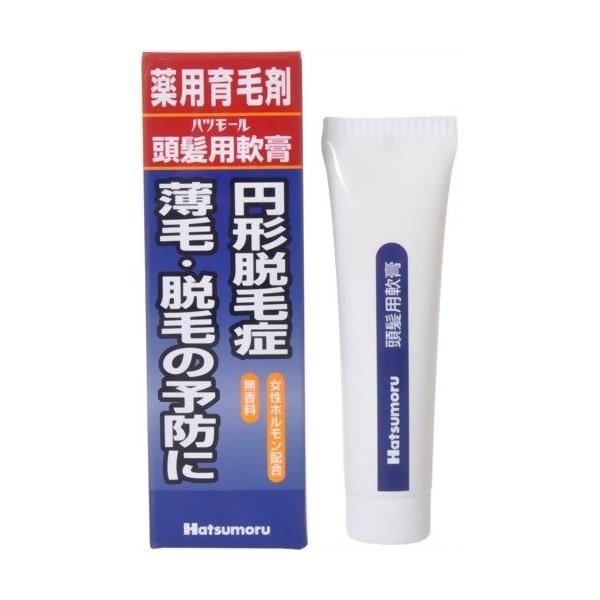 特徴○ハツモール頭髪用軟膏は、薄毛、円形脱毛症、脱毛の予防等に効果のある有効成分を数種配合した育毛剤です。○軟膏タイプのため塗布しやすく、局部（頭皮）に密着するため、持続効果と保湿効果に優れています。○頭皮の毛細血管の働きを活性化し、毛乳頭...