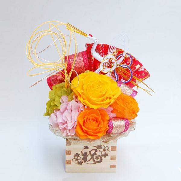 傘寿（80歳）・米寿（88歳）・卒寿（90歳）祝いのプレゼントに！「枡フラワー　長寿の花」は、枡のお花に「ますます元気」「ますます長生き」の願いを込め、美しく咲き続けるお花「プリザーブドフラワー」に、長寿の願いを込めたお花です。傘寿（さんじ...