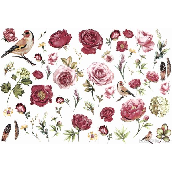 サイズ：約31×21cm（印刷面の大きさ）左上の鳥の絵柄の大きさ：約6.4×6.5cm品名：陶磁器用上絵付転写紙（白磁用転写紙）種別：パーツアソート焼成温度：780〜820°C（ご参考値） ※焼成見本写真のタイルの大きさは、約15×15cm...