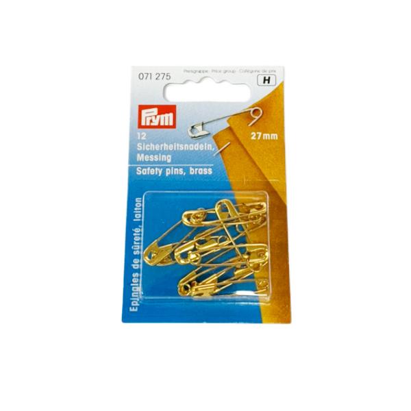・商品番号：071 275・配送方法：メール便・宅配便・《安全ピン ゴールド》　・27mm×12個入-1セット　・サイズ：27mm×7mm/6mm幅(閉じた状態の内幅）キルティングなどのしつけに活躍する、しつけ用安全ピンです。待ち針と違って...