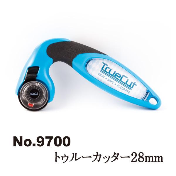 ・商品番号：9700・配送方法：宅配便・トゥルーカッターU.S.A. 本体 28mm刃TrueCut S型ロータリーカッターオルファの替刃も適合します。＜今まで困難だったロータリーカッターでの直線裁断を実現＞専用定規(別売）を使いガイドに沿...