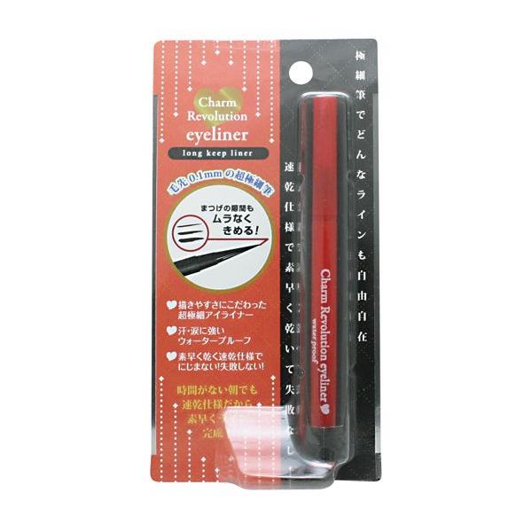 【メール便対応商品です】◆描きやすさにこだわった超極細アイライナー。◆汗、皮脂に強いウォータープルーフタイプ◆素早く乾く速乾仕様でにじまない！失敗しない！商品名：チャームレボリューションアイライナーカラー：エレガントブラック日本製製造販売元...