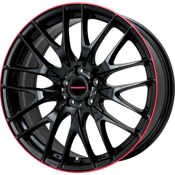 メーカー名：ビッグウエイ商品名：レイシーン プラバ 9Mサイズ：18インチ 7.5J +35 5-114.3カラ―：グロスブラック/リムレッド付属品：センターキャップ、エアーバルブ離島、沖縄を除き、4本で送料無料　1本から3本は￥2,200...