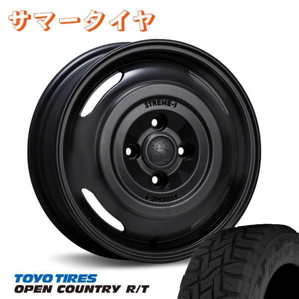 ホイールメーカー：MLJホイール名：XTREME-J JOURNEY (エクストリームJ ジャーニー)ホイールサイズ：14インチ 4.5J +43 4-100カラ―：サテンブラックタイヤメーカー：TOYOタイヤ名：オープンカントリーR/Tタ...