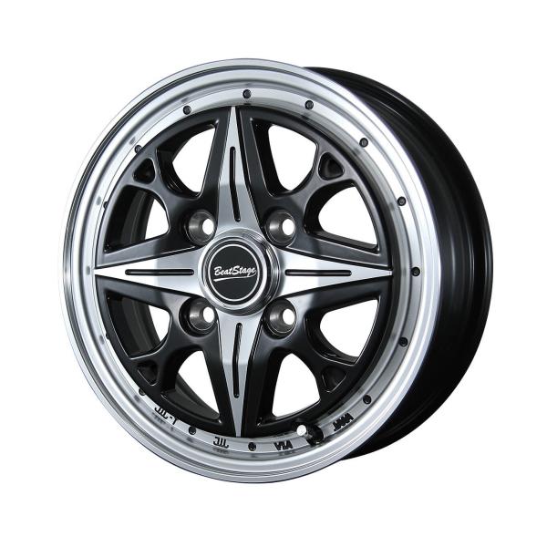 メーカー名：ブレスト商品名：ビートステージ NS-Cサイズ：12インチ 4.0B +43 4-100カラ―：セミグロスブラック付属品：センターキャップ、エアーバルブ離島、沖縄を除き、4本で送料無料　1本から3本は￥2,200（税込）※ナット...