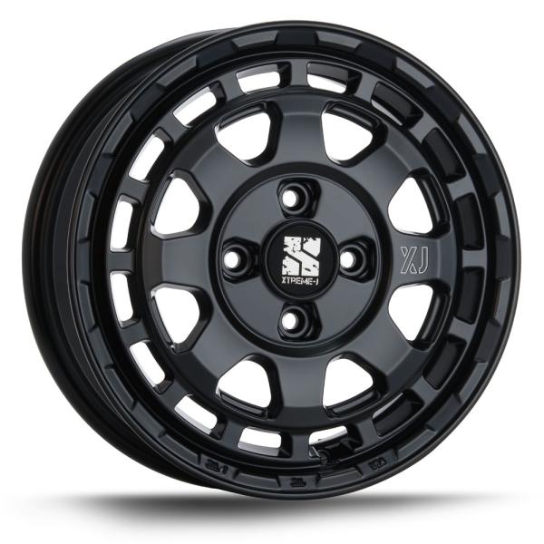メーカー名：MLJ商品名：エクストリームJ SAVANZAサイズ：14インチ 4.5J +43 4-100カラ―：サテンブラック付属品：センターキャップ、エアーバルブ離島、沖縄を除き、4本で送料無料　1本から3本は￥2,200（税込）※ナッ...