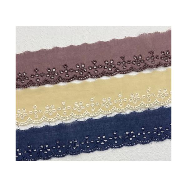 カラーの綿レースです。【サイズ】 約30mm巾 【色】 紺 / ベージュ / 茶 【素材】 綿 100% ※ご注意 お客様の画面上と実物では多少色具合が異なって見える場合もございます。＊表示単価は１ｍ単位です。　　１ｍ以上、ｍ単位での販売と...