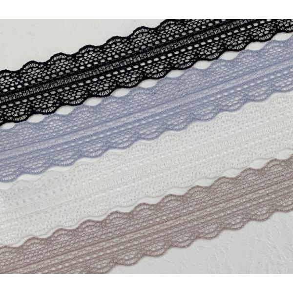 両山ストレッチレース　リボンレースとしても使えます。【サイズ】 約23mm巾 【色】 オフホワイト/黒ブルー/モカ【素材】 ナイロン 73%ポリウレタン 27%　 ※ご注意 お客様の画面上と実物では多少色具合が異なって見える場合もございます...