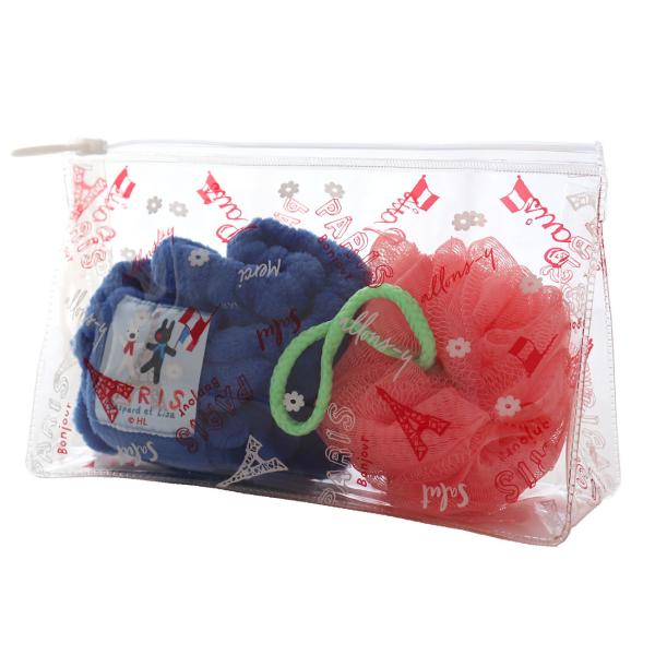 ポーチ：約13×21×7cm（pvc）ヘアーバンド：約9×20cm（ポリエステル）洗顔ネット：約径10cm（ポリエチレン　紐：ポリエステル）中国製毎日の洗顔をリサとガスパールと一緒に！ヘアバンドと洗顔ネットをPVCパッケージにセットした、ギ...