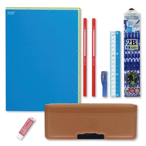 ヨコピタトラッド 文具6点セット モカ■学校えんぴつ2B（六角軸）　10本入・上質芯を使用していて書きやすい！・デザインイラスト入の鉛筆・もちやすい三角プニュグリップ付(両利き)■学校消しゴム・まとまるタイプ・軽い力で消せる＊色の指定はでき...