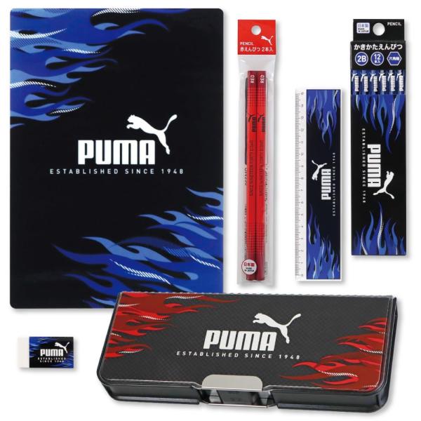 ピッタントン プーマ黒×赤 文具 11点セット■コンパクトふでいれ　ピッタントン（両面開き）本体：(約)H223×W94×D26 (mm)材質：オレフィン系シート、HIPS、PE・ランドセルにピッタリサイズ・細めから太めの鉛筆に対応の鉛筆ホ...