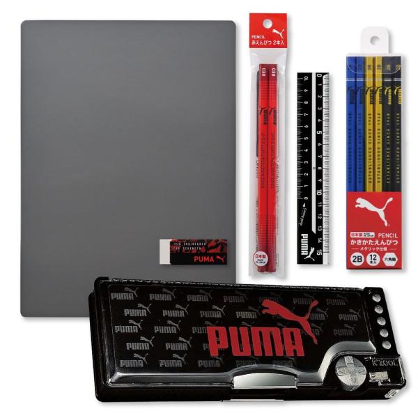 プーマ3D筆箱入り(2ドア削り器付) 文具 6点セット■2ドア ケズール筆入れ本体：(約)H245×W92×D35 (mm)材質：オレフィン系シート、HIPS、PP・ポップアップ鉛筆ホルダー・3D＆チェンジング表紙・ケズール機能鉛筆削り付・...