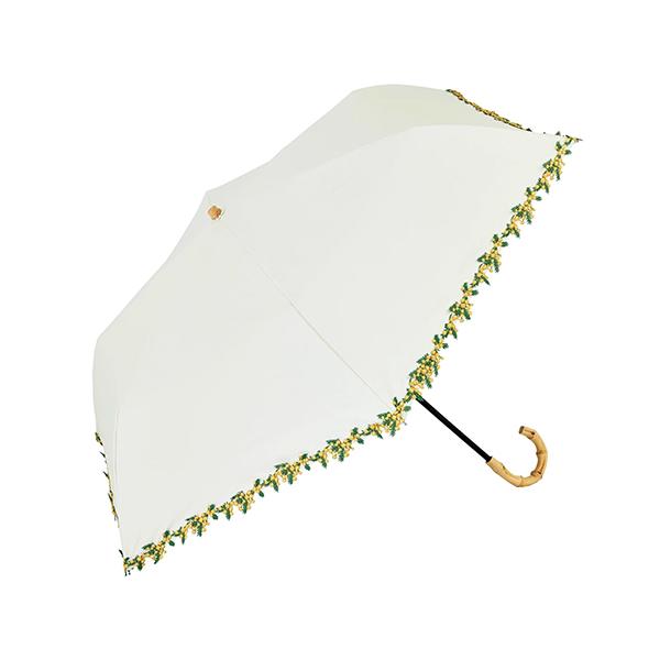 カラー：ホワイト本体サイズ（約）：［全長］59cm　［全長／折りたたみ時］30cm　：［親骨］長50cm　［直径］88cm　［バッグ］幅12.5×高25cm親骨の数：6本重量（約）：260g素材：［生地］ポリエステル100％　［ハンドル］バンブー