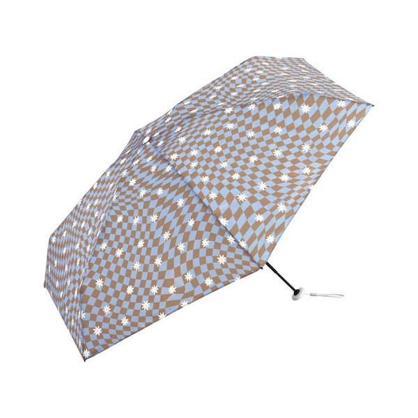型番：CS04−581−002カラー：ウェーブブロックチェックブルー本体サイズ（約）：［親骨］50cm　［使用時］径89×長51cm　：［収納時］縦16×横5cm重量（約）：160g開閉種類：手開き式素材：［生地］ポリエステル100％