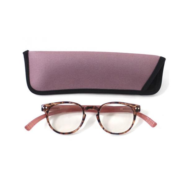 デザイン：デミブラウン×ピンク本体サイズ（約）：［レンズ］幅48×高40mm　［フレーム］幅135×高44mm　：［ツル］約155mm（実寸169mm）　［ケース］幅200×高65mm重量（約）：［メガネ］24g　［ケース］16g