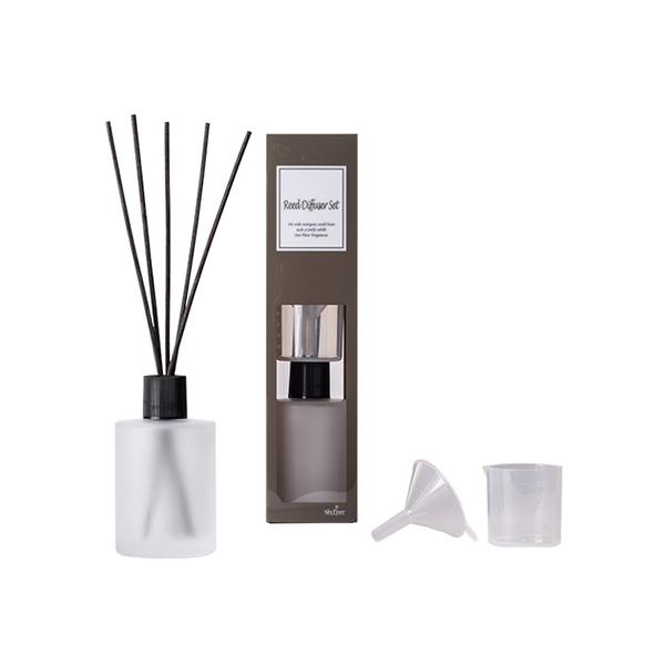 本体サイズ(約）：幅5.9×奥5.9×高10.5cmパッケージサイズ(約）：幅60×奥60.5×高250mm容量(約）：120mL   原材料：［ボトル］ガラス［フタ・ロート・カップ］プラスチック［スティック］ラタン