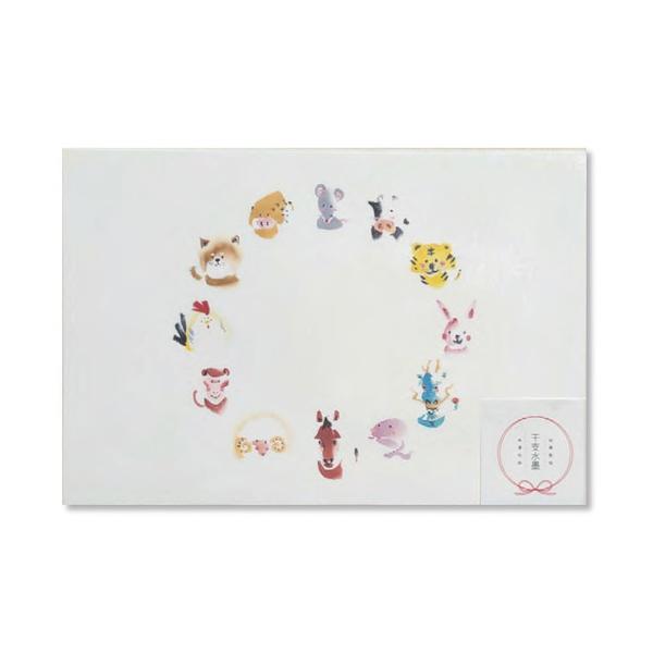 カラー：十二支　水墨彩本体サイズ（約）：縦264×横390mm入数：5枚素材：美濃和紙