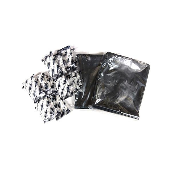 パッケージサイズ（約）：幅155×奥180×高45mm素材：［凝固剤］抗菌性高分子吸水ポリマー［排便袋］HDポリエチレン