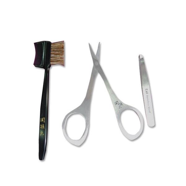 パッケージサイズ（約）：幅8.5×奥16×高1cm重量（約）：46g素材：［クシ付マユブラシ］［毛］馬毛、［本体］ABS樹脂(抗菌剤含有)　：　［オシャレハサミ］ステンレス刃物鋼　［マユ毛抜き］ステンレススチール原産国：中国