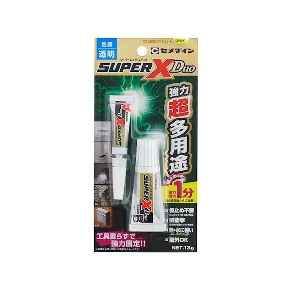 カラー：透明色パッケージサイズ（約）：幅87×奥21×高180mm内容量（約）：13g重量（約）：35g成分：［A剤］シアノアクリレート系樹脂　［B剤］変成シリコーン系樹脂