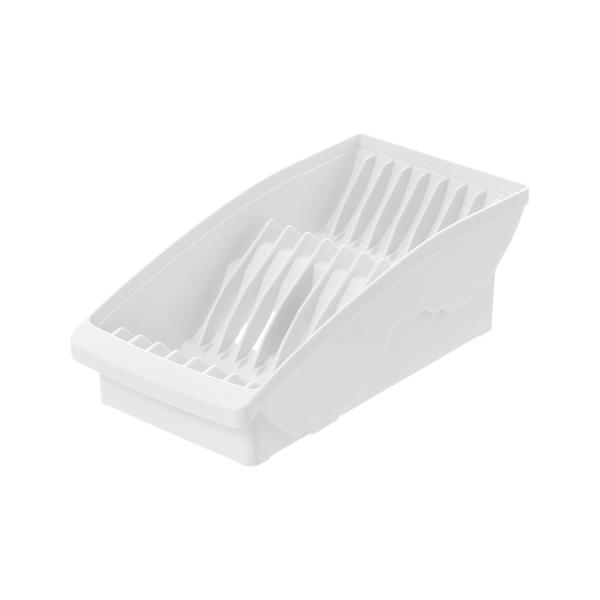 カラー：ホワイト本体サイズ（約）：幅14×奥28×高9.5cm対応お皿サイズ：直径8〜13cm素材：ポリプロピレン（耐熱温度120℃）抗菌加工