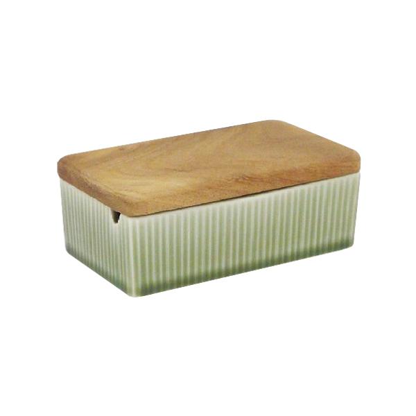 カラー：緑本体サイズ（約）：幅155×奥95×高55mm素材：[本体]白磁　[蓋]天然木原産国：日本