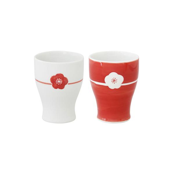カラー：紅・白本体サイズ（約）：径65×高85mm容量（約）：140mL入数：2色各1個電子レンジ対応：可食洗機対応：可素材：磁器