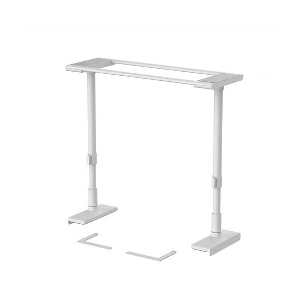 カラー：ホワイト本体サイズ（約）：幅61.1×奥21×高50〜75cm重量（約）：2kg耐圧：400kg材質：［パイプ］鉄、エポキシ粉体塗装　［樹脂部品］ABS樹脂　［パッド］合成ゴム　：［ねじ類］鉄、メッキ　［粘着ゲル］非移行性エラストマー