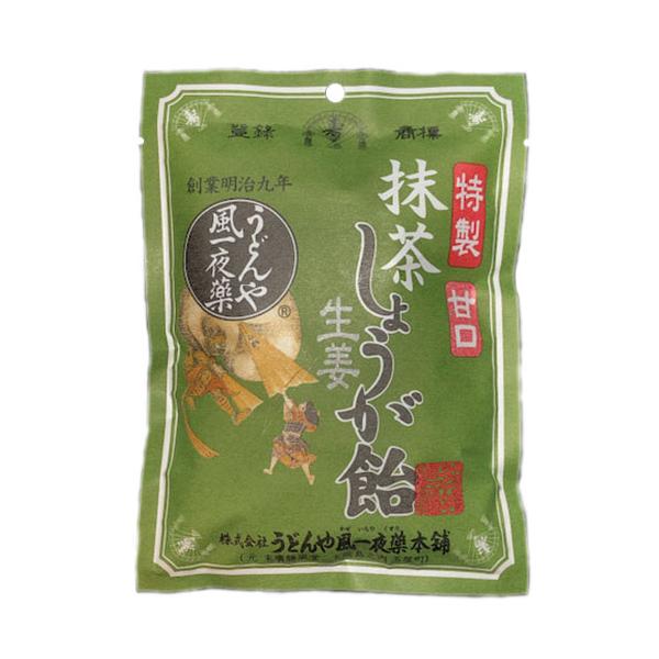 パッケージサイズ（約）：幅150×奥20×高210mm 内容量（約）：70g（個包装込み）素材：砂糖（国内製造）、水飴、抹茶、緑茶、蒸生姜、黒糖  賞味期限：製造日より1年原産国：日本