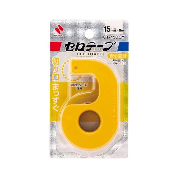 カラー：［カッター色］イエローサイズ（約）：［テープ］幅15mm×長9m素材：［基材］セロハン　［粘着剤］ゴム系　［カッター］ポリスチレン樹脂原産国：日本