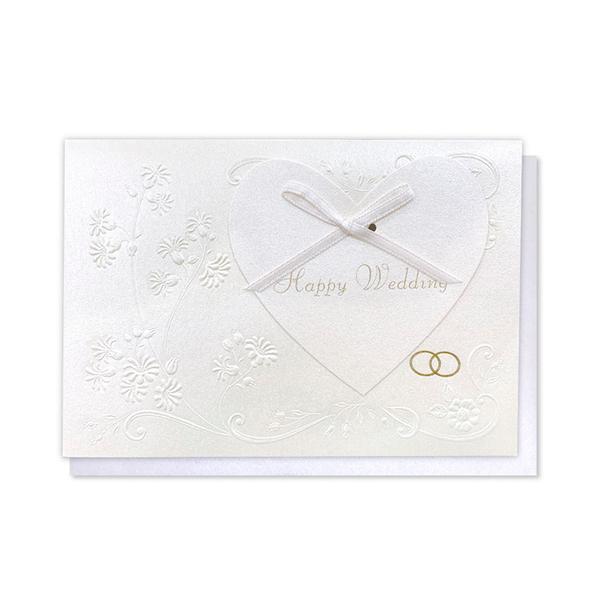 カラー：ホワイト　本体サイズ（約）：縦115×横165mm（定型内）重量（約）：19g素材：紙仕様：エンボス加工、箔押し、リボン付