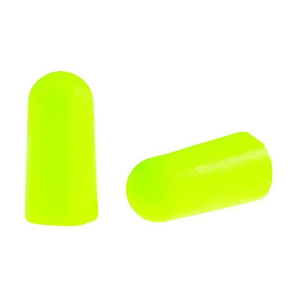 特長装着確認がしやすい蛍光色です。高い遮音性能です。用途騒音作業用。仕様・規格 NRR値：33dBANSI S3.19-1974に基づく遮音性能コード：無サイズ：フリーNRR値(dB)：33材質 耳栓本体:ポリウレタン(PUR)質量・質量単...