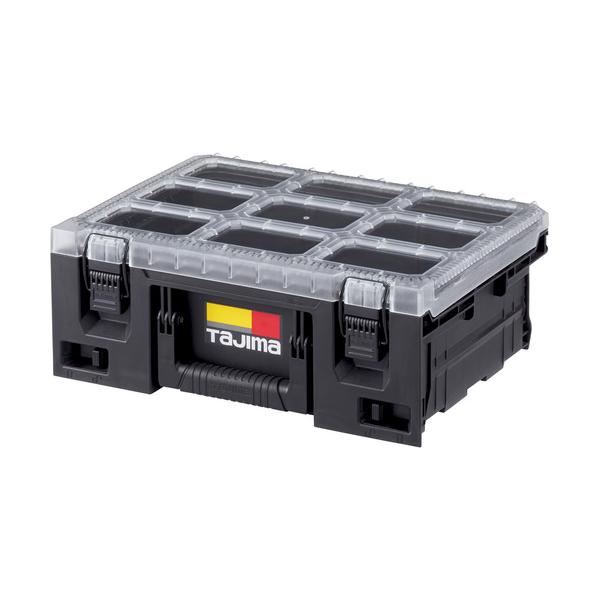 工具収納用。特長セフボックス・セフ台車シリーズ/タジマセフシステム対象品です。セフ引出しボックスL用「フタ付き仕切りトレイ」です。透明なトップカバーでフタを開けずに中身の確認が可能です。持ち運びが簡単なハンドル、付け外し可能な仕切りセット付...