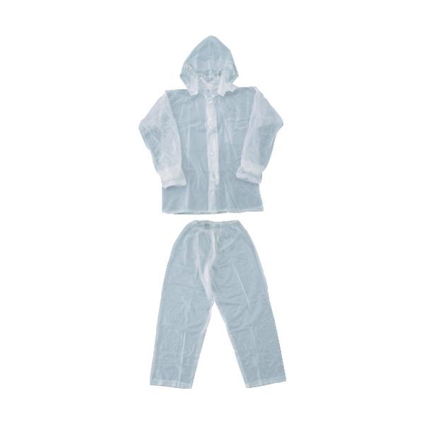 ≪特長≫●防水性に優れた廉価版レインスーツです。 ≪用途≫●作業・農作業などの簡易な用途向き。 ≪仕様≫●色：クリア・ネイビー●サイズ：M/身長(cm)：160〜170/胸囲(cm)：84〜92/ウエスト(cm)：72〜80/股下(cm)：...