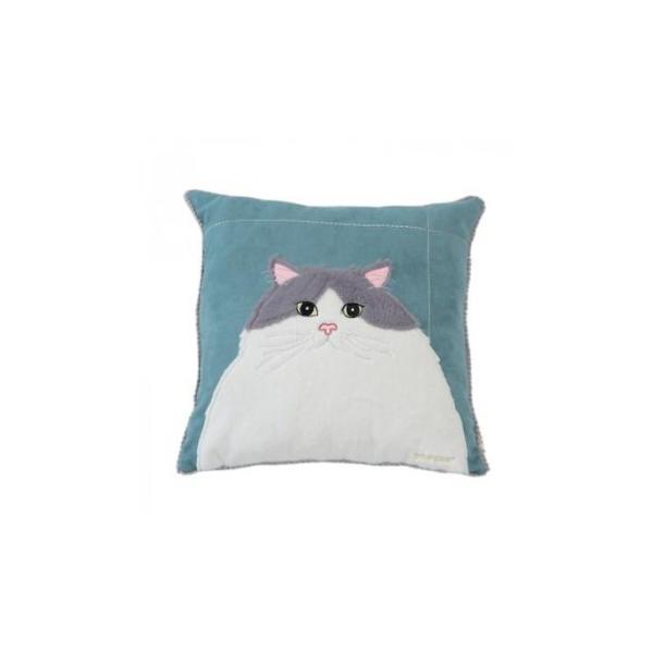 gnocco(ニョッコ) スエード調クッション ブルー 猫 約46×46cm CU21-CT-1BL