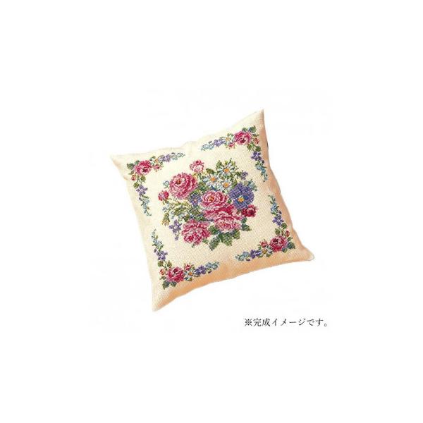 ししゅうキット　クッション　ロマンティックフラワー　5859(ベージュ)