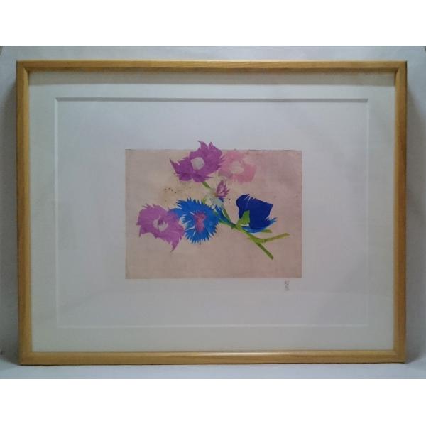 美術工芸品　額　紙絵　「花」　高村智恵子作　（108/200）　素材　精密写真　商品サイズ　縦420×横530×厚さ30mm長期店頭展示品、在庫品の為、フレームに日焼け跡があります。右前面に小さな傷があります。専用段ボール箱のラベル部分に少...