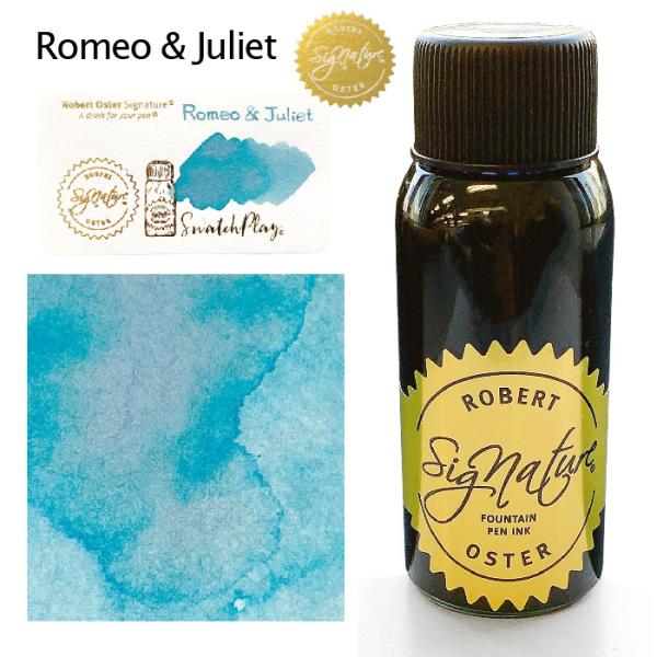 ロバート・オスターの万年筆用インク「ロミオ＆ジュリエット」です。鮮やかなスカイブルーにグレイッシュブルーが見え隠れする濃淡のきれいな深みのある色の揺らぎが美しい染料インクです。●染料インク●ボトルの素材/PET素材●原産国/オーストラリア●...