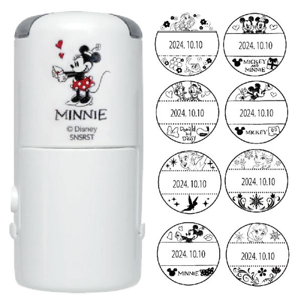 かわいいイラスト入りの「ディズニー日付印R-５２４D」です。スタンプ台内蔵なので、これひとつでポンポン捺せます。●印面サイズ/24mm ●インク色/黒色●種類/ミッキー・ミニー・ミッキー＆ミニー・アナ・エルサ・ピーターパン・ラプンツェル・ド...