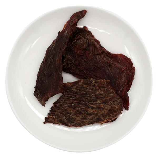 国産牛肉をそのまま乾燥させた、食べやすいスライスタイプのジャーキーです。良質なタンパク質をバランスよく含んだ牛肉の旨味と風味をそのまま生かした香り高いおやつです。さくっとしているので、手で簡単に小さく出来ます。【カロリー】449kcal/1...
