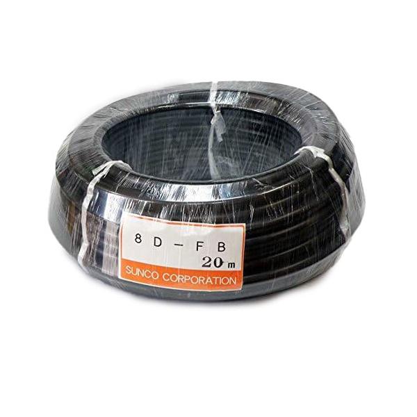 8D-FB　20ｍ四国電線製ケーブル芯線(単線)インピーダンス　50Ω外皮色 ブラックShikoku Electric Wire 8D-FB Coaxial Cable, 20 m