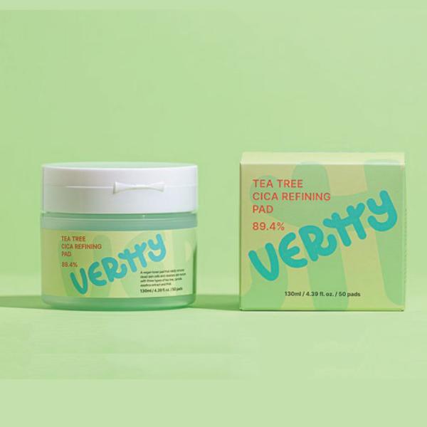 [VERTTY] ティーツリー シカ89.4% リファイニングパッド 50枚 [130ml] ベルティ Tea tree Cica Refining Pad 韓国コスメ トナーパッド 拭き取りパッド PHAで角質除去! ツボクサエキス ビーガン