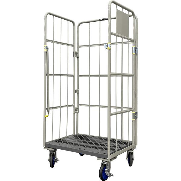 外寸:W850mm×D650mm×H1700mm内寸:W790mm×D595mm×1450mm均等荷重:400kg自重:38kg車輪:4輪自在・2輪ストッパー付底板:樹脂折りたたみ:可 (L型折りたたみ)自重:38kg色:グレー