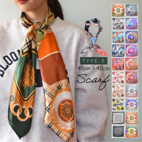 正方形の万能スカーフ。バッグの持ち手に巻きつけたり、リボンやターバンにしたり、バンダナやヘアバンドとして使ったりと使い回し自由自在！大判なのでストール・ショールのように使えます。ツヤと光沢のある滑らかな生地です。サイズ:約90cm×90cm...