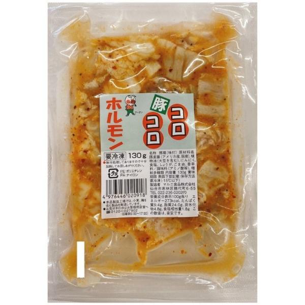 味付けの豚腸ホルモンです。家呑みのおつまみに最適です。名称：豚腸（味付）原材料名：豚直腸（アメリカ産、国産）、植物油（大豆を含む）、にんにく、食塩、しょうが、ごま油、香辛料／調味料（アミノ酸等）、増粘多糖類内容量：130ｇ保存方法：要冷凍 ...