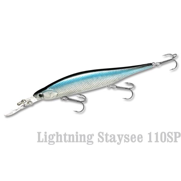 Lightning Staysee 110SP全長：110mm重量：14.5g深度：2.4mタイプ：サスペンド効率的なキャストとジャークを繰り返し、バスを狙い続けることができる。ライトニングポインター100DDに比べ、やや大きめのボディと長...