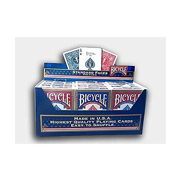 ・赤青  STANDARD・ポーカーサイズ：88 x 63 mm・プロ品質（自転車トランプ）・54カード12デッキ（6青/ 6赤）・アメリカ製トランプカンパニー（uspcc）